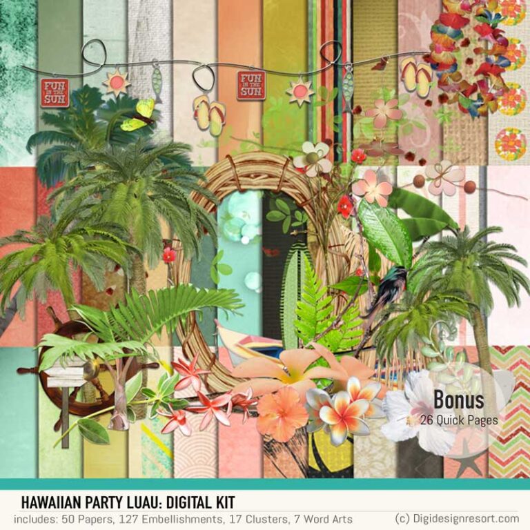 Digital Graphic Set Hawaiian Party Luau - Digidesignresort